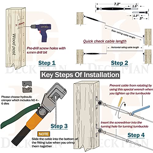 Deck Man T316-Stainless Steel Adjustable Angle 1/8" Cable Railing Kit/Hardware for Wood Post,Marine Grade (30 Pack)