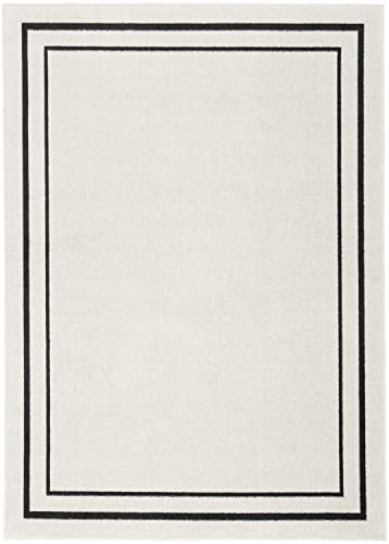 Nourison Essentials Indoor/Outdoor Ivory/Black 5' x 7' AreaRug, EasyCleaning, Non Shedding, Bed Room, Living Room, Dining Room, Backyard, Deck, Patio (5x7)