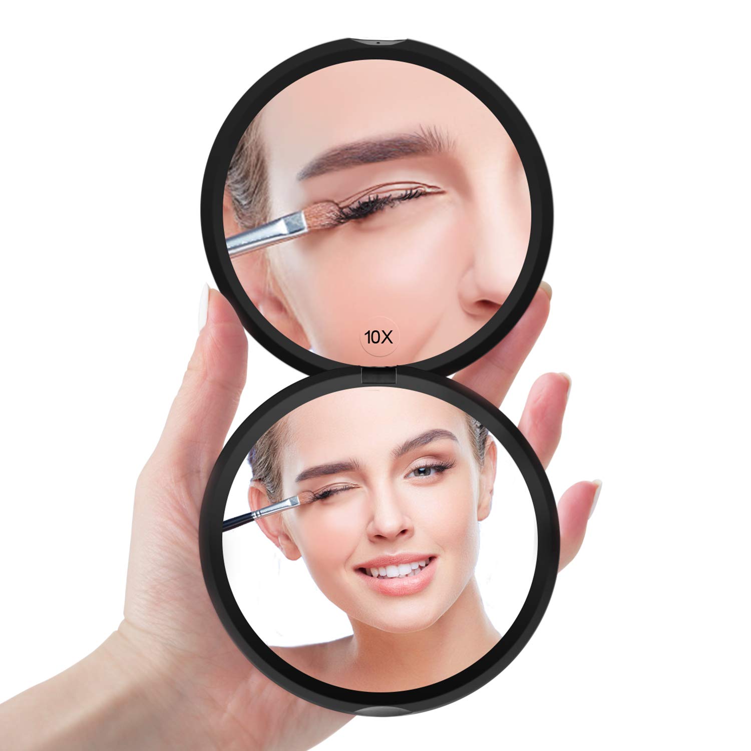 Benbilry Magnifying Compact Mirror for Purses Double Sided Travel Makeup Mirror with 10X Magnification, 4 Inch Small Pocket Mirror, Portable Folding Great Compact Cosmetic Mirror (Black)