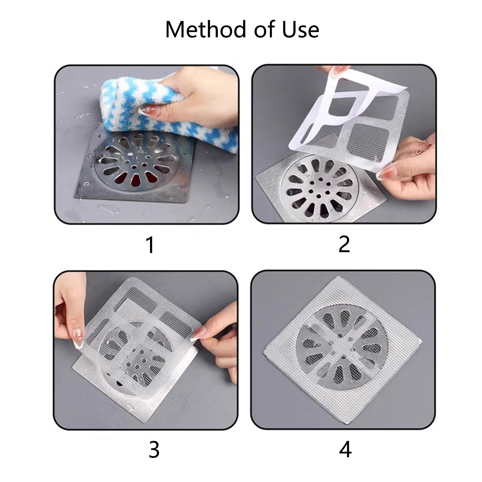 BOYYOEE Disposable Drain Hair Catcher Shower Drain Cover Hair Catcher,Shower Drain Mesh Stickers for Human and Pet Hair for Bathroom Laundry Bathtub Kitchen Sink(4"" X 4""，30 PCS Pack) (50)