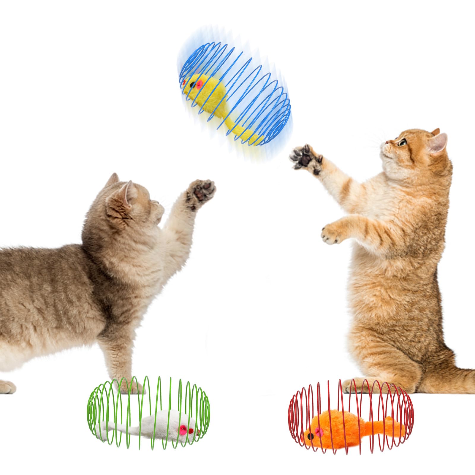 BENBO Cat Spring Balls, 3Pcs Stretchable Cat Springs Toys Interactive Caged Rats Rolling Cat Balls Spiral Crinkle Cat Toys Playful Coils Spring Toy for Kitten Cat Pet Indoor Play (Random Color)