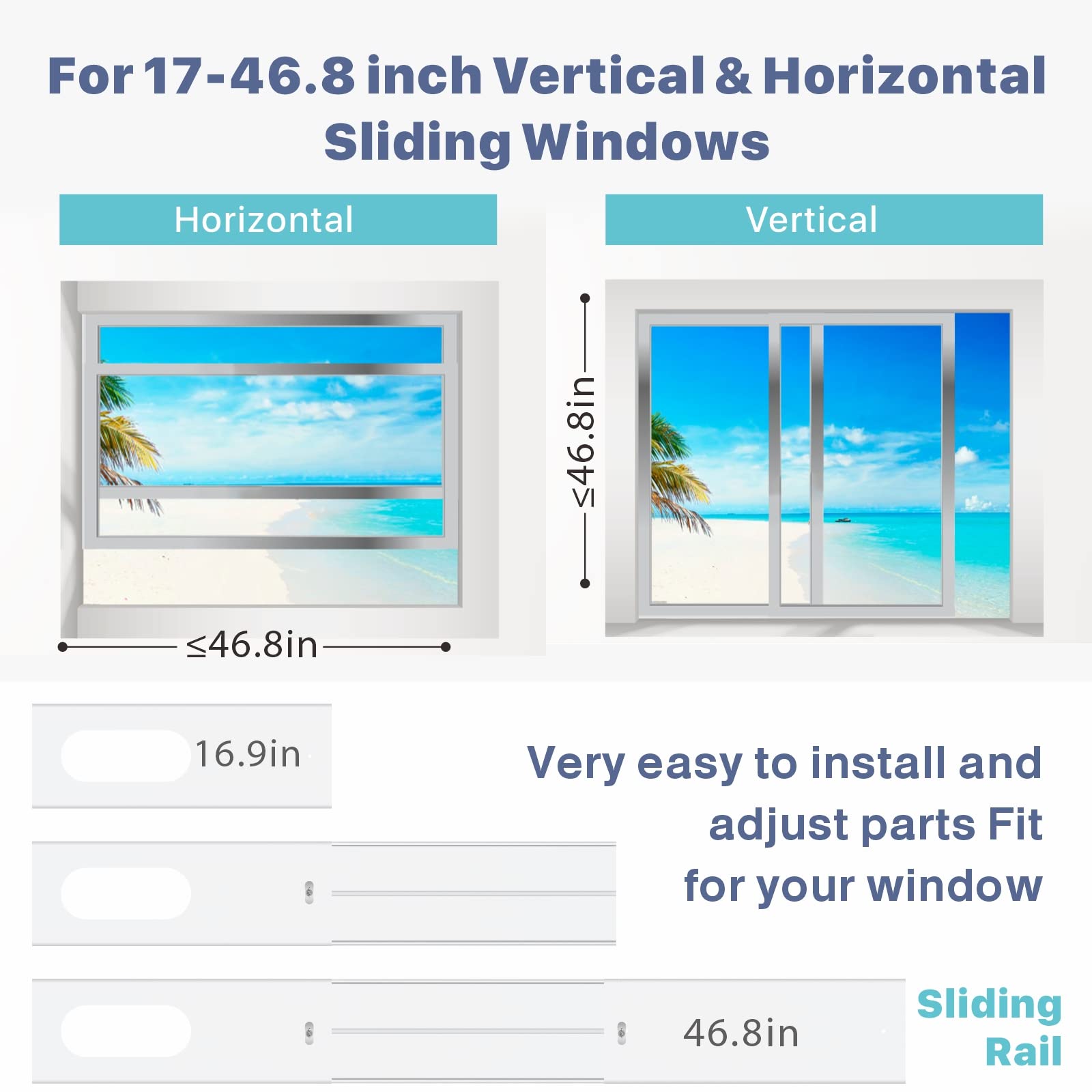 Portable AC Window Seal Kit with 5.1" Coupler, Lafinynp Adjustable Air Conditioner Window Vent Kit for AC Unit, Sliding AC Plates Kits for 17-47" Vertical/Horizontal Window and 5.1" Hose(3Pc)