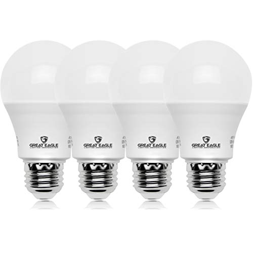 GREAT EAGLE LIGHTING CORPORATION A19 LED Light Bulb, 9W (60W Equivalent), UL Listed, 4000K (Cool White), 750 Lumens, Non-dimmable, Standard Replacement (4 Pack)