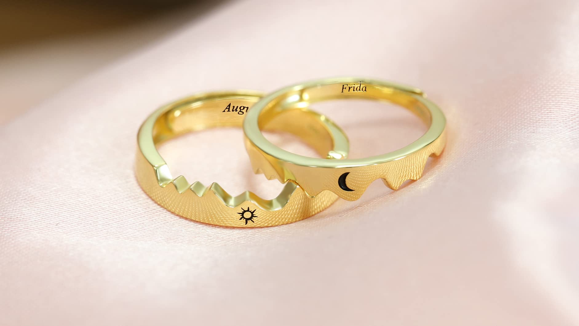 BEOTIMOO 925 Sterling Silver Personalized Matching Rings for Couple Sun Moon Promise Bands Set for Her Him Adjustable Custom Engraved Engagement Wedding Ring