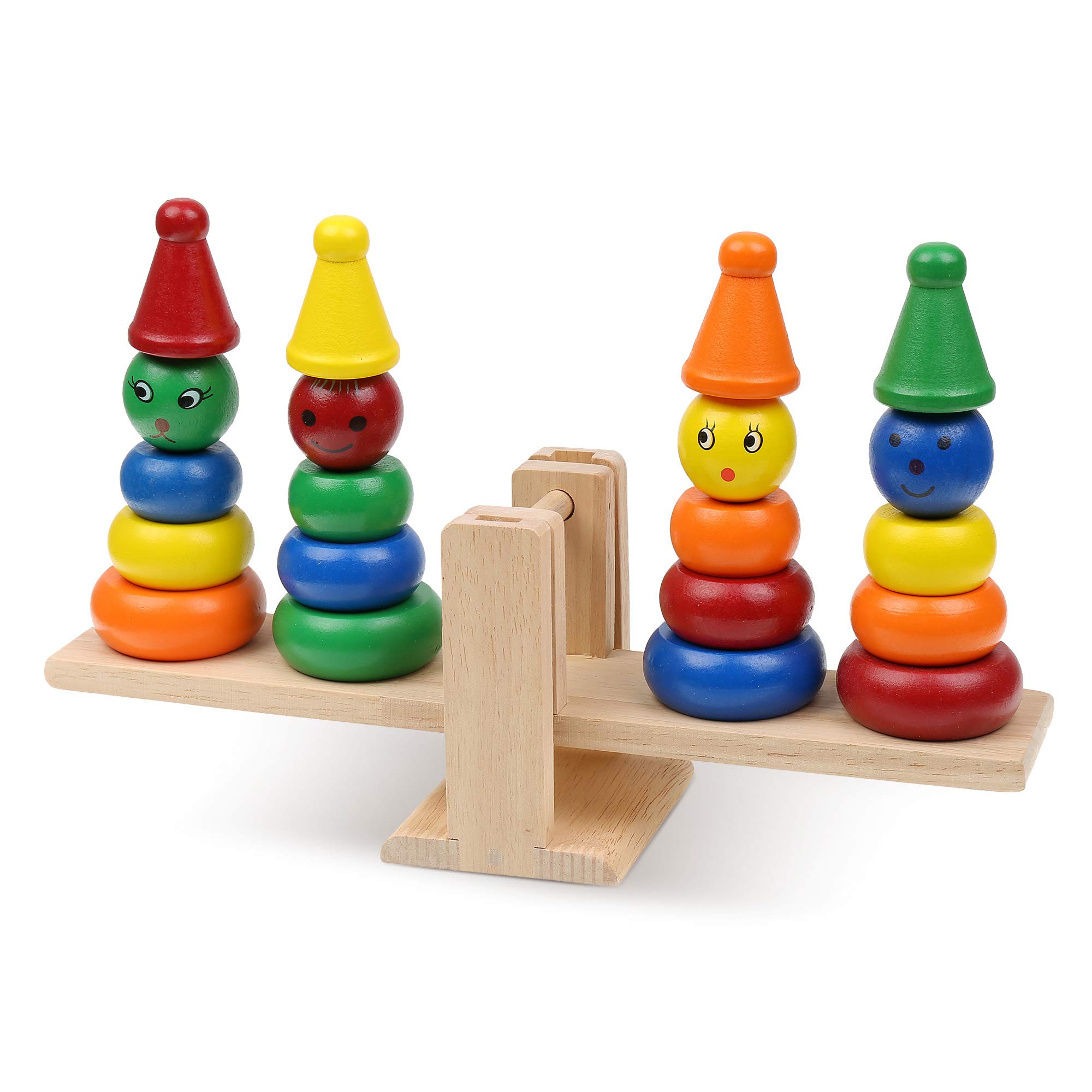 Boxiki kids Wooden Clown Stacking Toy Stack High to Learn and Play. Kids Toys Rainbow Stacking Blocks Ring Tower. A Fun Wooden Ring Stacking Toy for Kids 3 and Up.