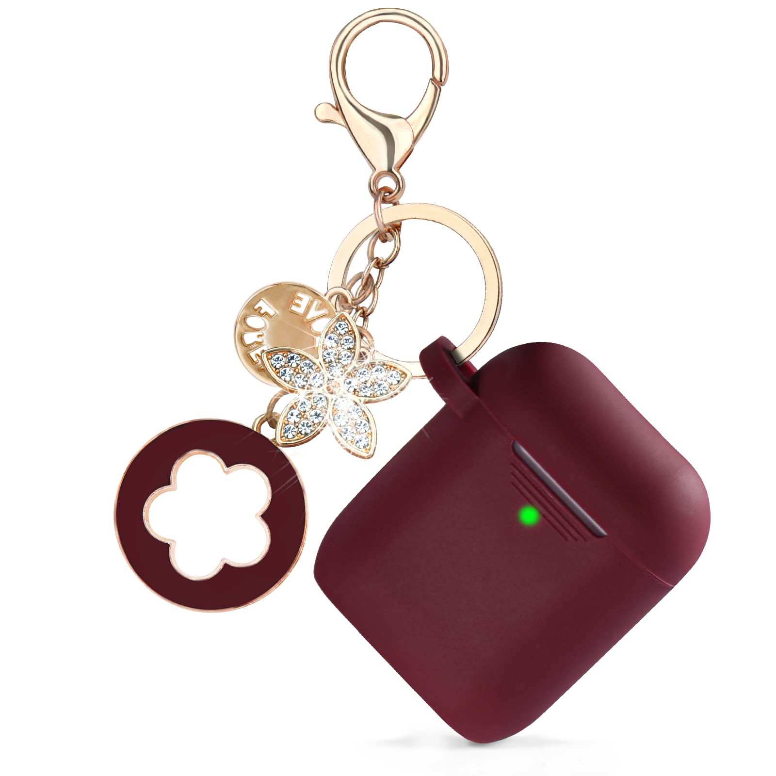 Bling AirPods 2nd Generation Case, VISOOM Cute Airpod Case 1st Generation with Keychain for Apple Airpod Case Cute Glitter Air Pod Case iPod Case Cover Women/Girls Silicone AirPods 2 Case(Burgundy)