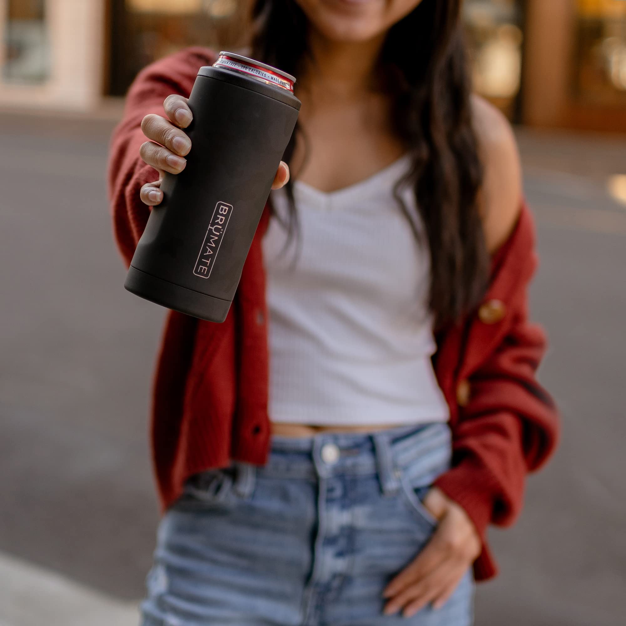 BrüMate Hopsulator Slim Can Cooler Insulated for 12oz Slim Cans | Skinny Can Insulated Stainless Steel Drink Holder for Hard Seltzer, Beer, Soda, and Energy Drinks (Denim)