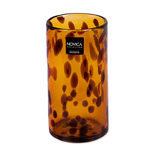 NOVICA Hand Blown Brown Recycled Glass Water Glasses,12 Oz 'Tall Tortoise Shell' (Set Of 6), Extra large, (15912)