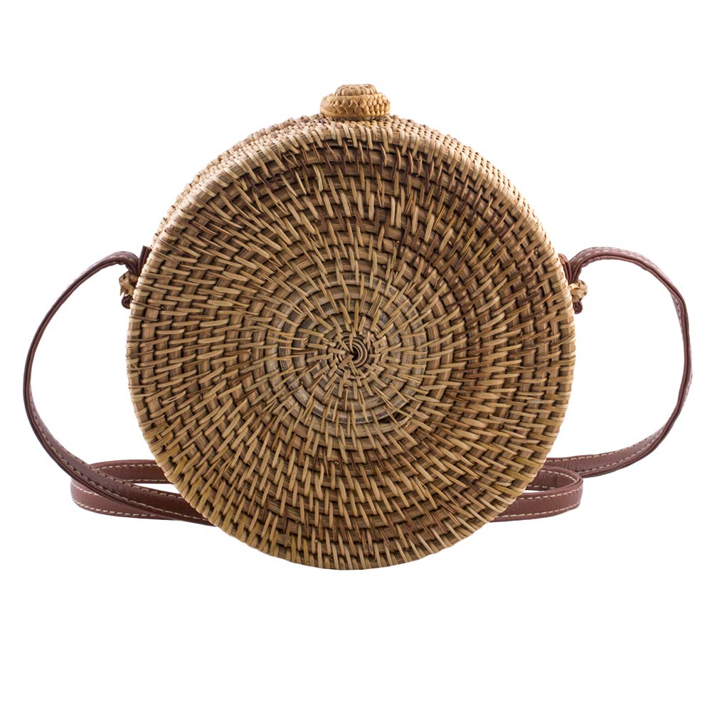 LYCSIX66 Handmade Round Rattan Bag Boho Summer Straw Bag Women Crossbody Purse