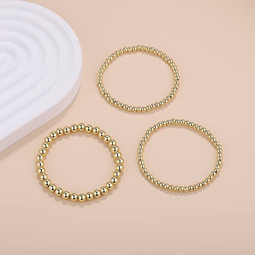 MOROTOLE 5 Pcs 14K Gold Plated Bead Ball Bracelet – Gold Beaded Bracelets for Women Stackable Stretch Elastic Bracelet Jewelry Gifts（4mm+6mm