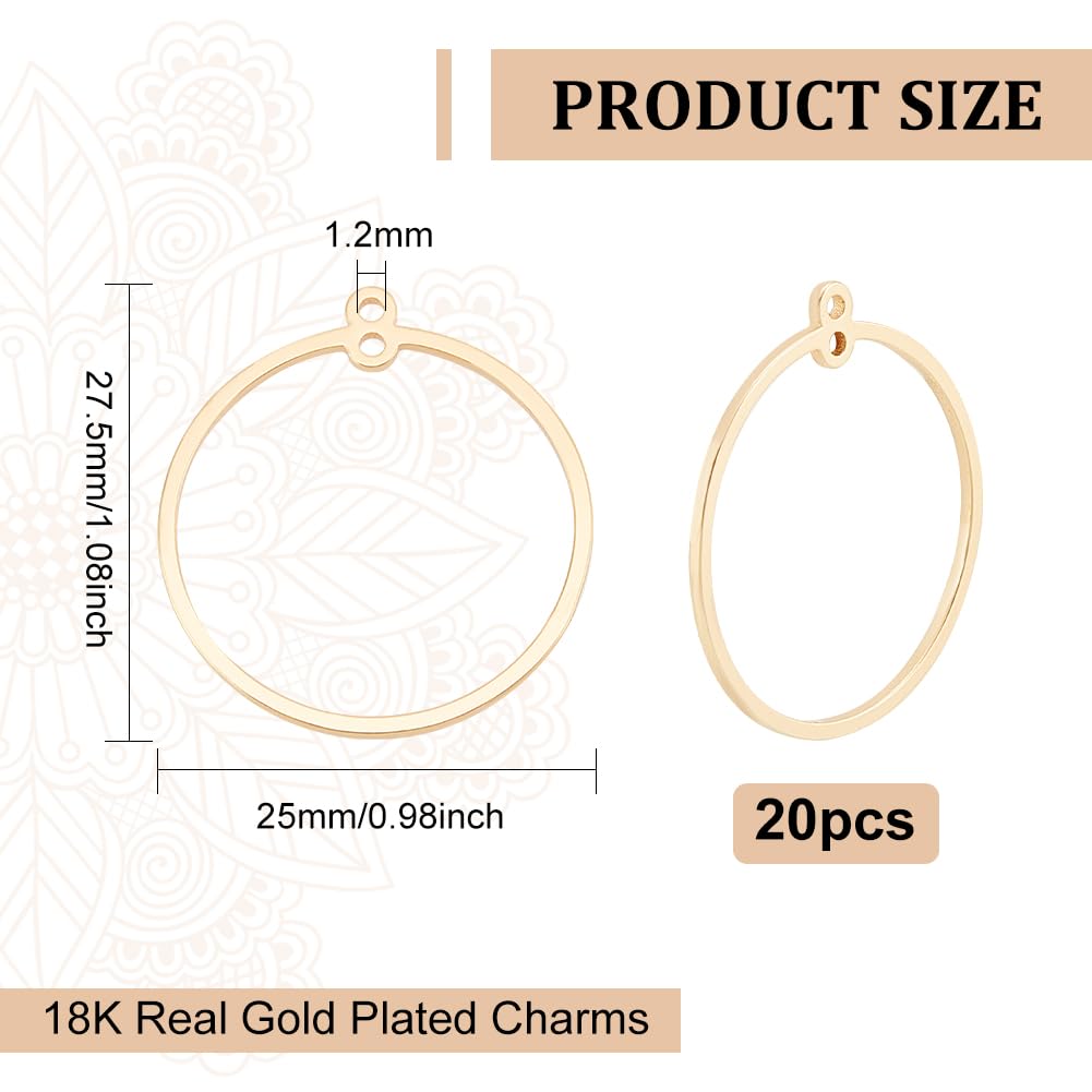 BENECREAT 20pcs 18K Real Gold Plated Round Beading Hoop Earring Finding Components for Jewelry Making, Wedding Mother's Day Festival Gift DIY, 27.5x25mm