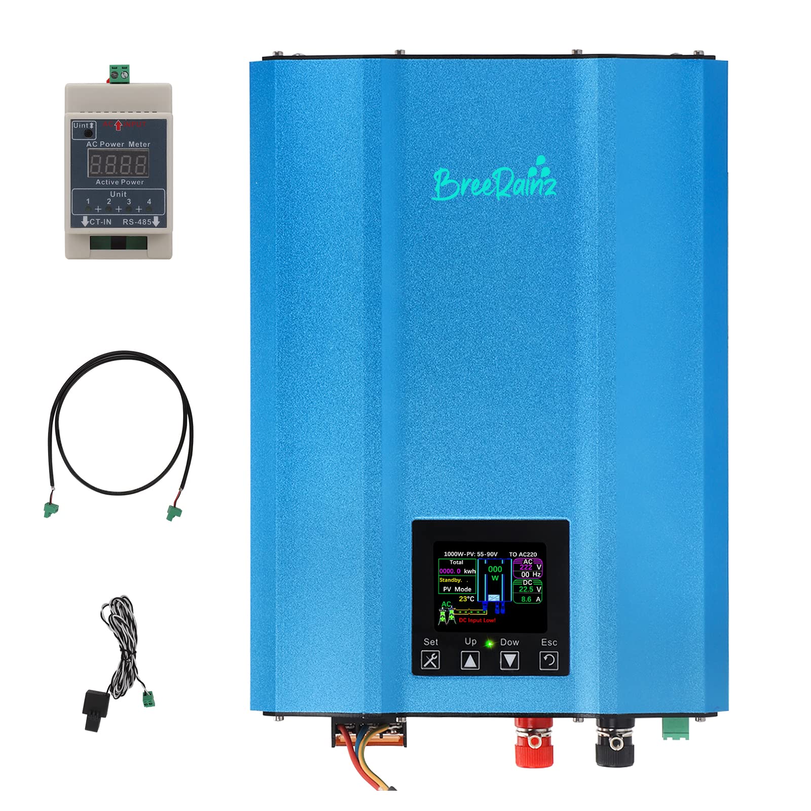 BreeRainz 1000W Solar Grid Tie Inverter with Limiter Sensor,Support 24V Battery or Solar Panel(Voc 26V~45V) Input,MPPT/Pure Sine Wave Output