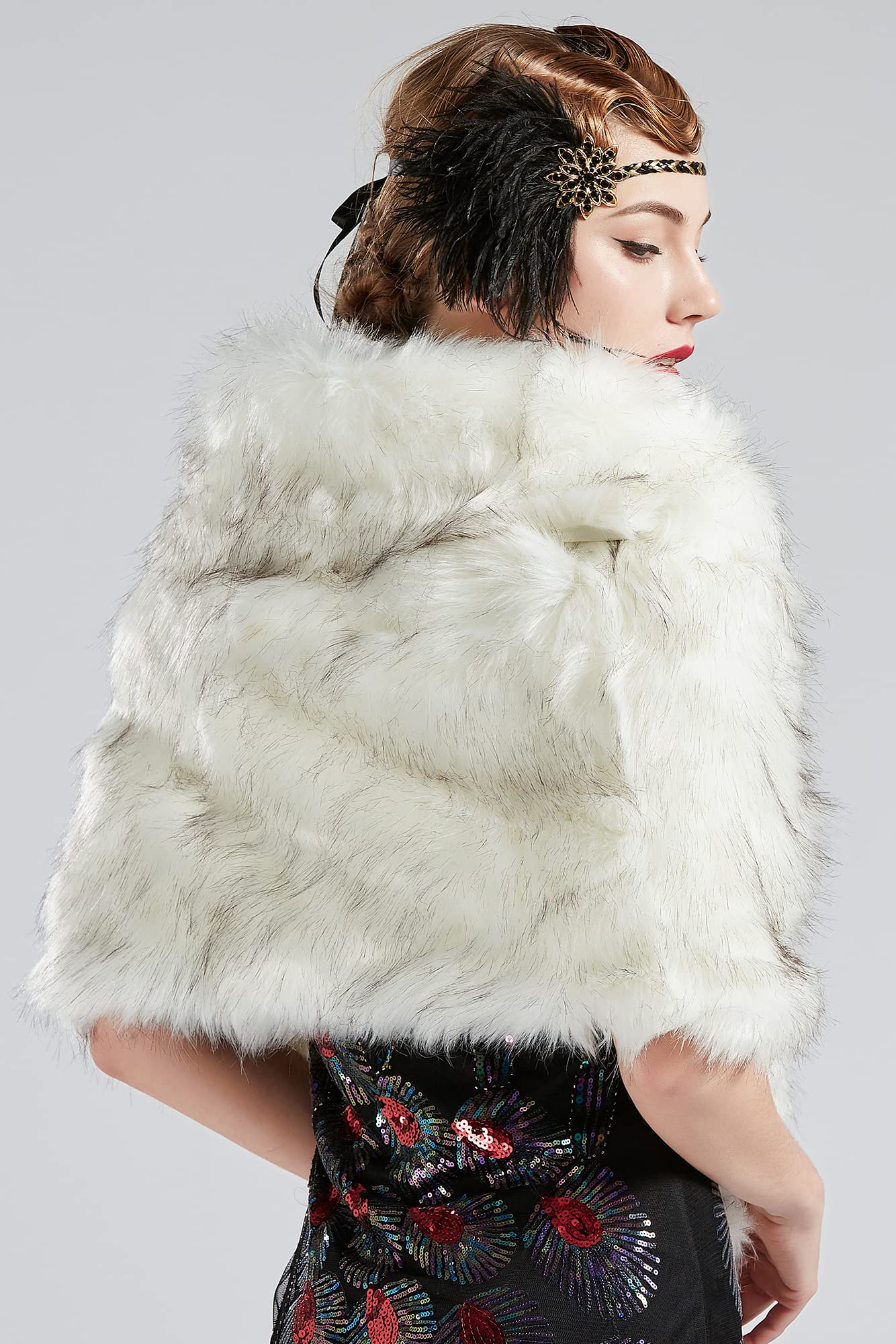 BABEYOND Womens Faux Fur Collar Shawl Faux Fur Scarf Wrap Evening Cape for Winter Coat