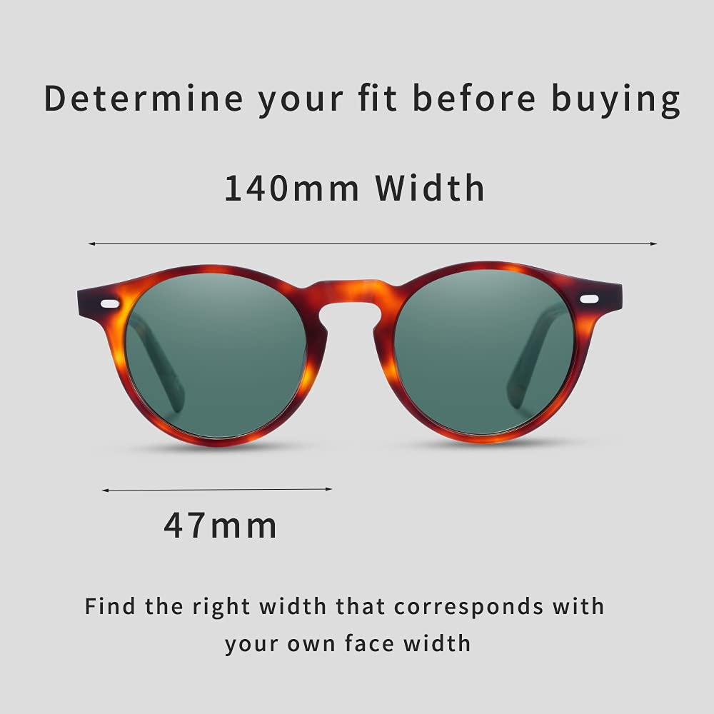 EyeGlow Retro Sunglasses Women Round Small Sunglasses Men Sunglasses for Women Polarized Lens Acetate Material Tortoise Color Green Lens
