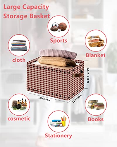 Country Star Storage Basket Waterproof Cube Storage Bin Organizer with Handles, Farmhouse Red Buffalo Plaid Rustic Collapsible Storage Cubes Bins for Clothes Books Toys 15"x11"x9.5"