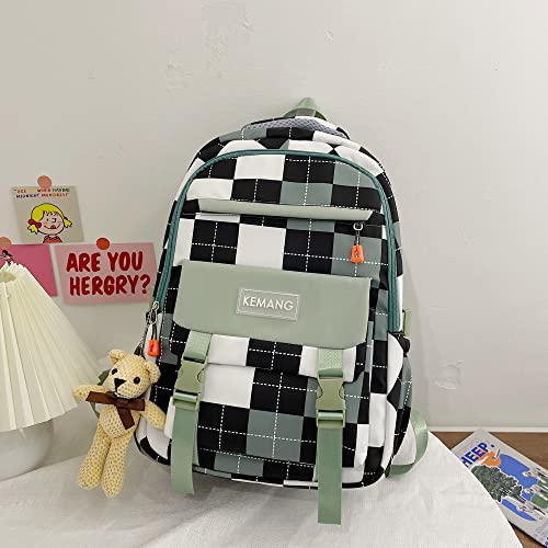 Dcepem Cute Kawaii Backpack with Accessories for Girls School Preppy Backpack Laptop Stuff Waterproof Over 6 Years Old Green