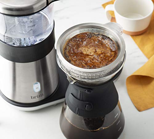 brim 8 Cup Pour Over Coffee Maker Kit, Simply Make Rich, Full-Bodied Coffee Every Time, Set Includes Glass Carafe, SCA Measuring Scoop, Silicone Sleeve, and Healthy-Eco Reusable Filter, Stainless Steel