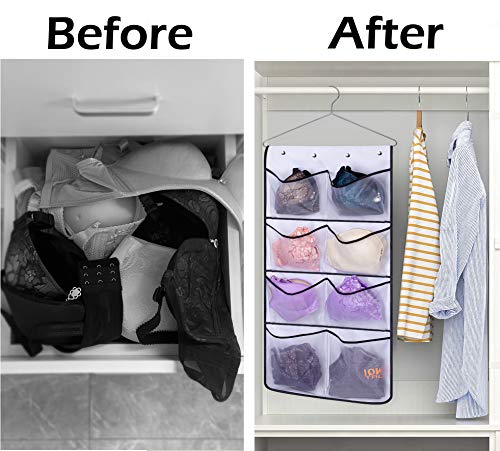 MISSLO Durable Hanging Closet Double Sided Bra Stocking Clothes Socks Organizer 15 Large Mesh Pockets, White