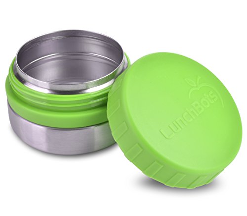 LunchBots Rounds Leak Proof 4 oz. Stainless Snack Container Jar, Set of 2, Green Lids