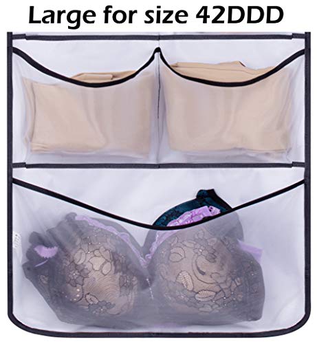 MISSLO Durable Hanging Closet Double Sided Bra Stocking Clothes Socks Organizer 15 Large Mesh Pockets, White
