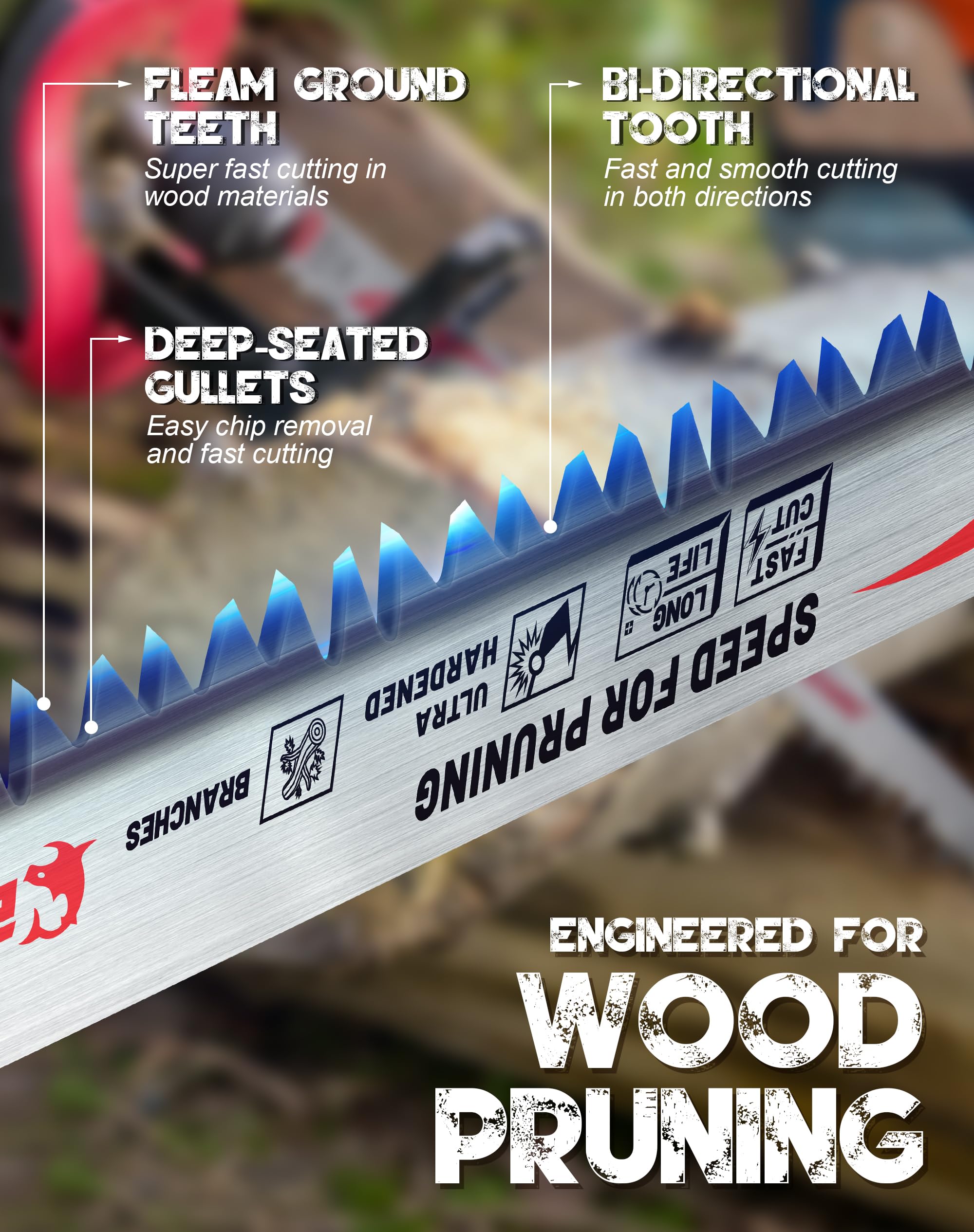 EZARC Wood Pruning Reciprocating Saw Blade 9 Inch, Fleam Ground Teeth Pruning Saw Blades for Tree Trimming, Wood/Wet Wood Cutting, 5 Pieces