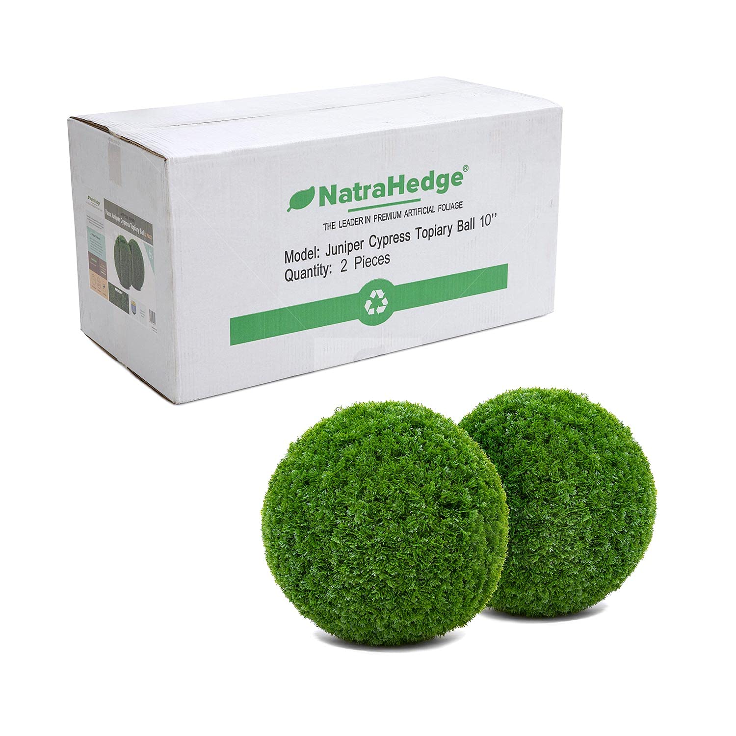 NatraHedge Artificial Topiary Ball Set - Faux Foliage Balls for Garden, Wedding, Home Décor, and Backyard (15" x 15", Juniper Cypress - 2 Pack)