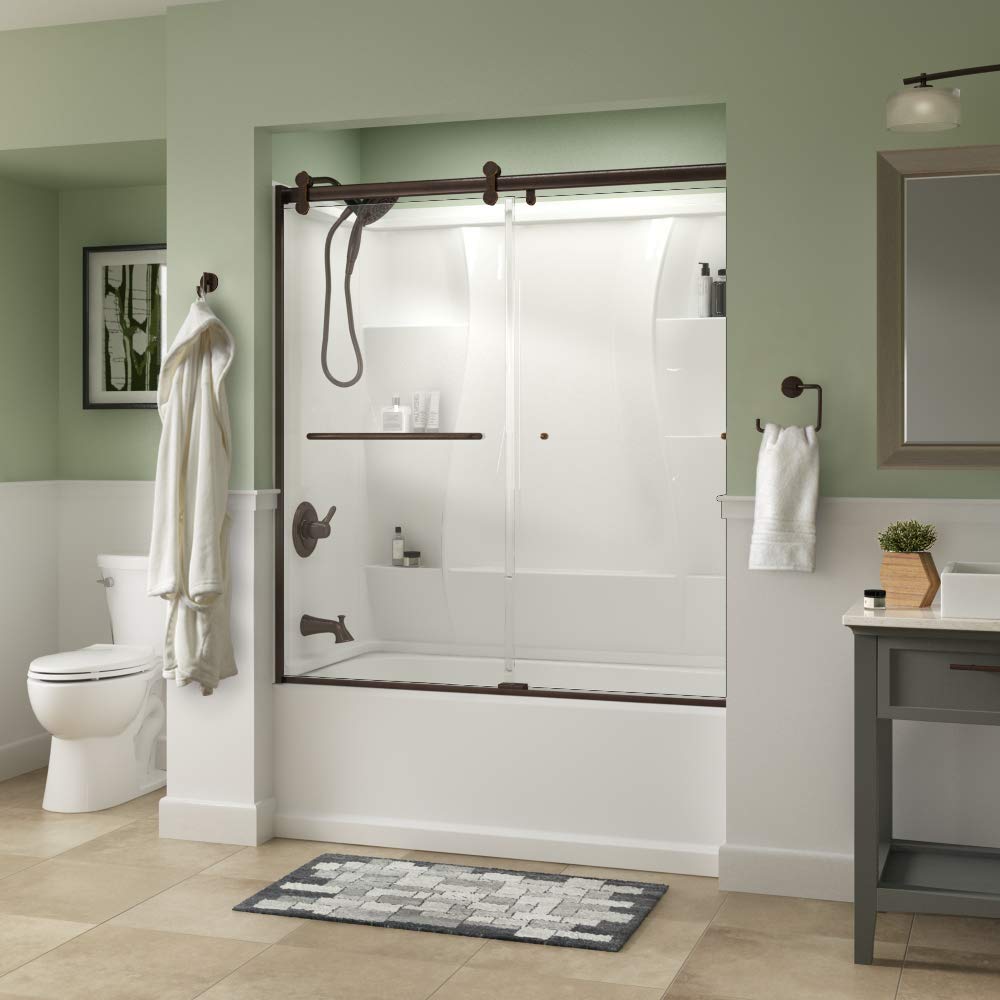 Delta Shower Doors SD3927434 Classic Semi-Frameless Contemporary Sliding Bathtub 60" x58-3/4, Nickel Track