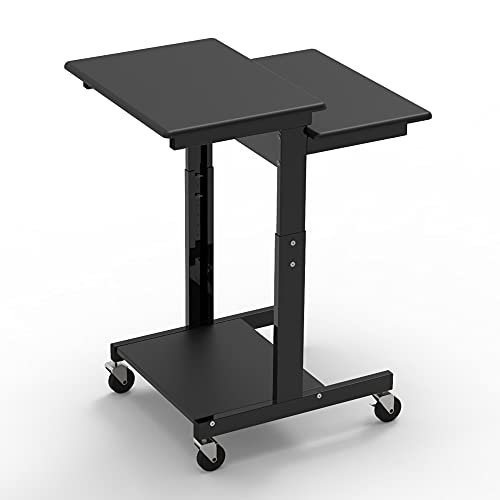 Luxor Adjustable Height Multipurpose Lightweight Rolling Presentation Workstation with 3 Shelves - Black, Perfect for School, Classroom, Office and More