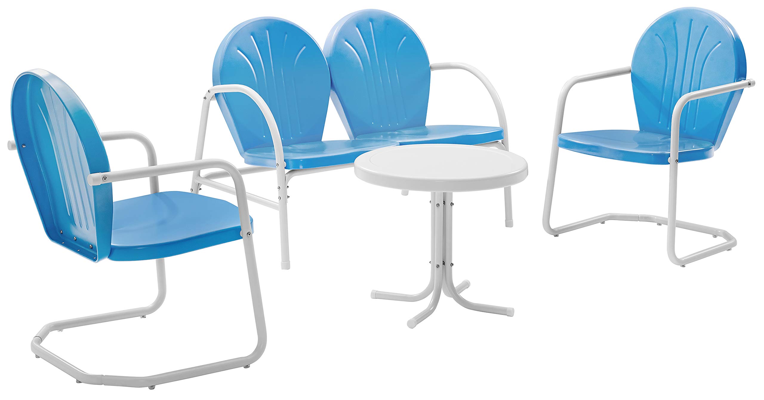 Crosley Furniture Griffith 4-Piece Retro Metal Outdoor Loveseat Patio Furniture Set for Porch, Deck, Balcony, Sky Blue