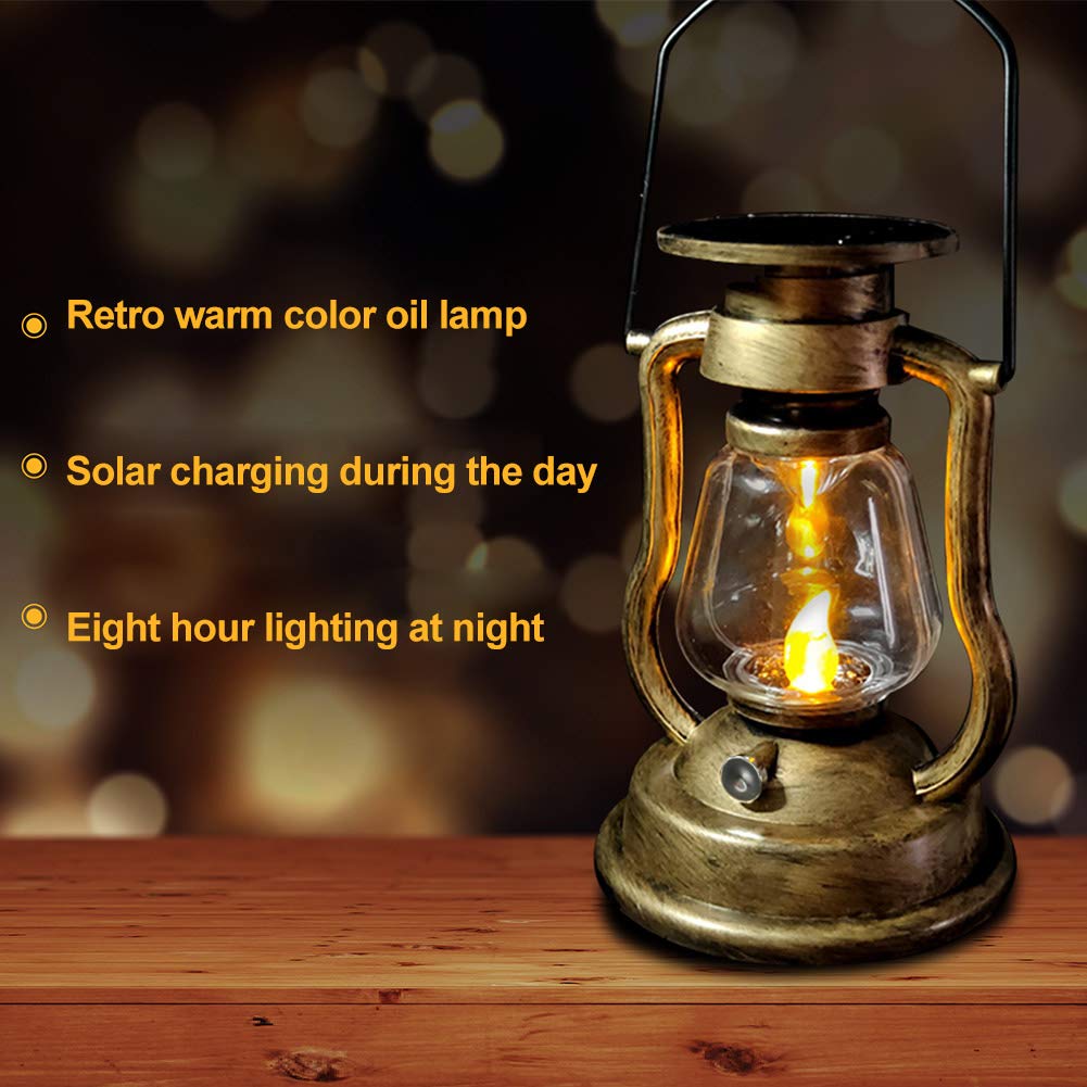 BEYST Solar Hanging Candle Light,Retro Antique LED Oil Lamp Hurricane Miners Lantern for Garden Tree Table Reading Camping(Warm White Light)