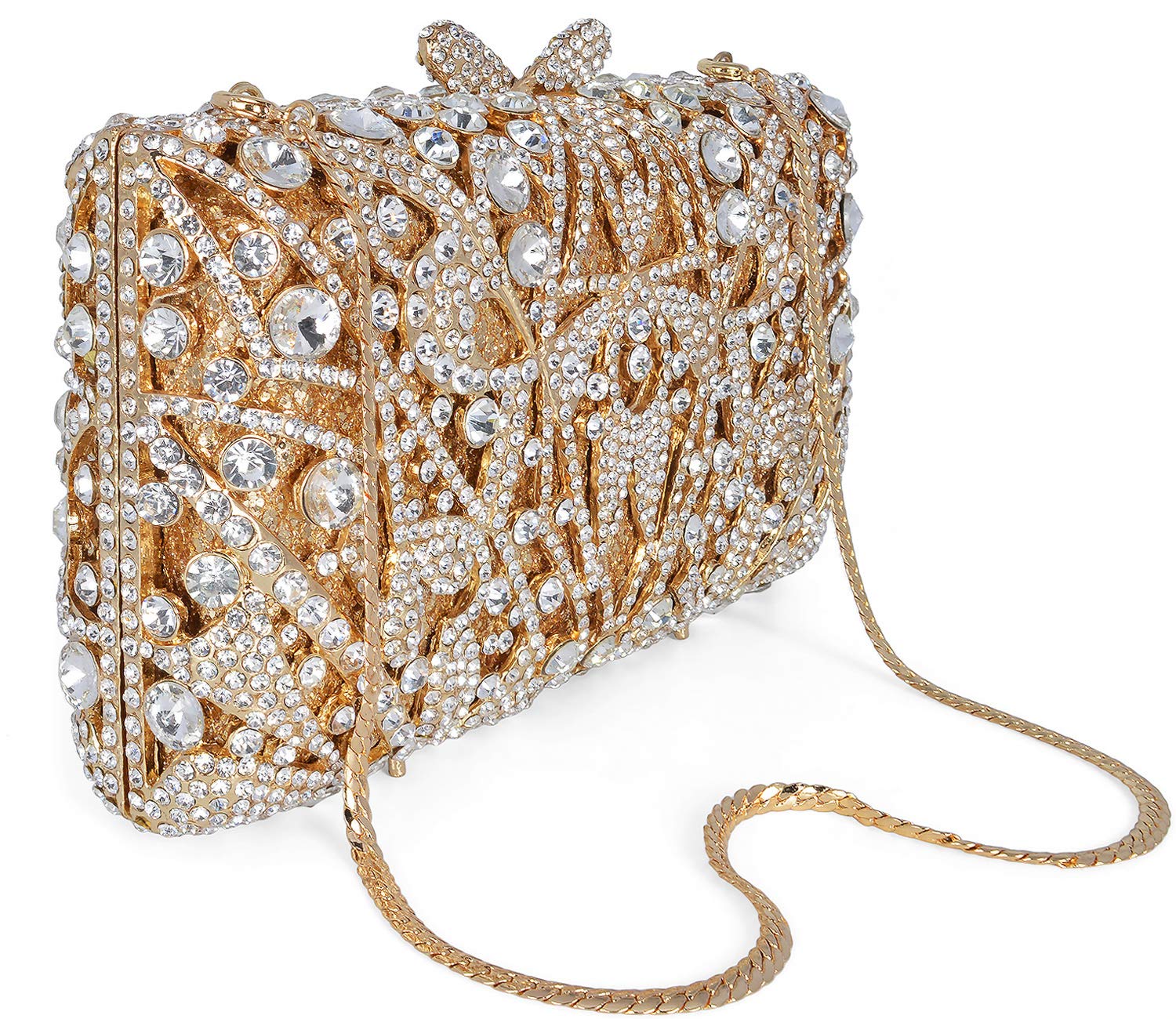 MOSSMON Luxury Crystal Clutch Women Rhinestone Evening Bag for Party and Wedding Gold