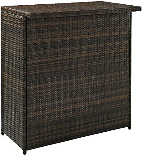 Crosley Furniture Palm Harbor 3-Piece Wicker Outdoor Bar Set with Two Stools for Backyard, Patio, Deck, Balcony, Brown