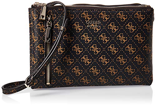 GUESS womens Naya Double Zip Crossbody, Brown, One Size US