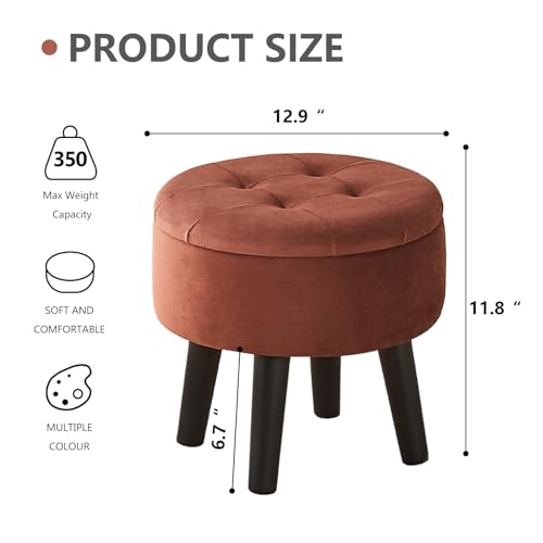 Cpintltr Storage Ottoman Footstool Round Footrest with Removable Lid Soft Padded Foot Stool with Solid Wood Legs Side Table with Storage Step stool Extra Seating for Hallway Living Room Bedroom Coffee