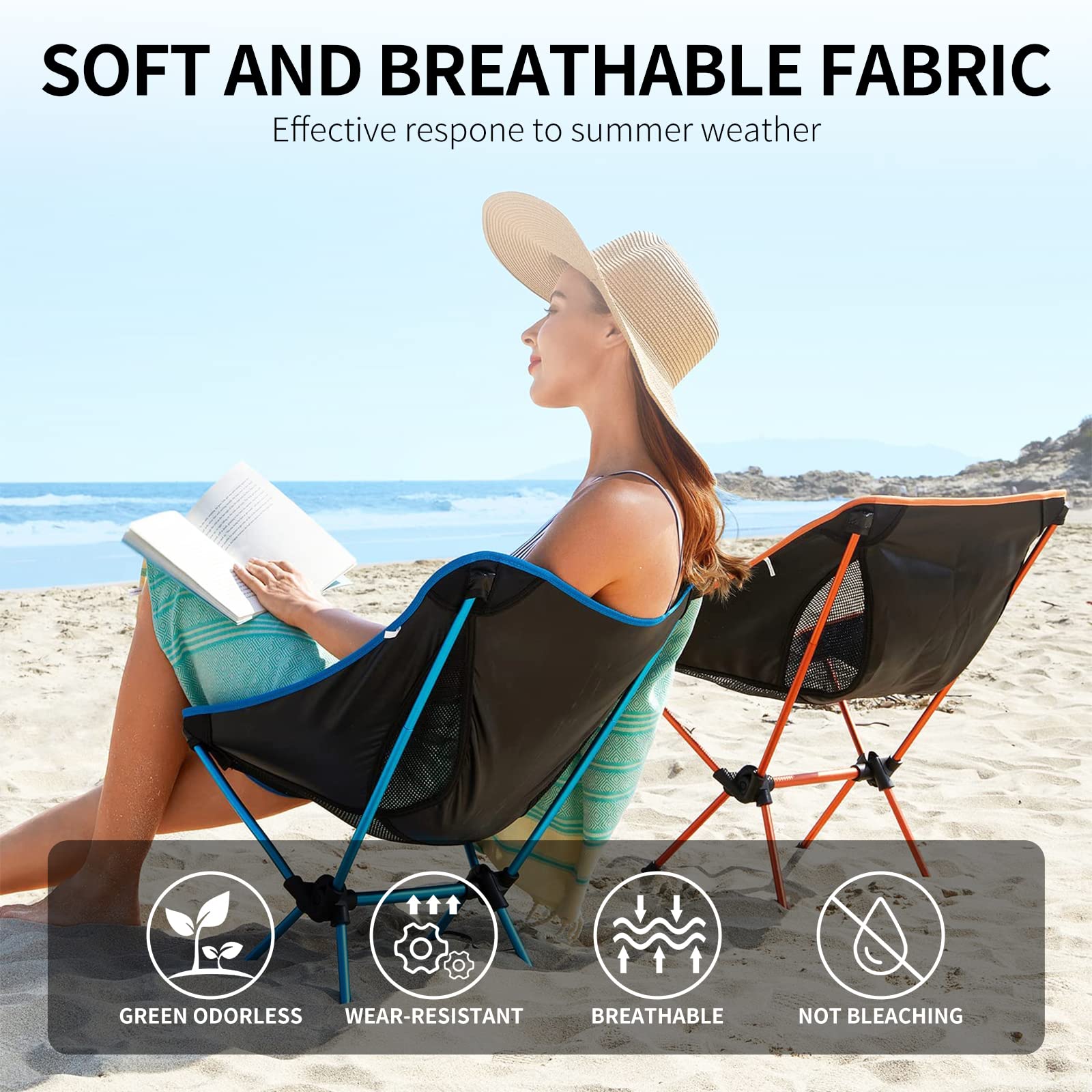 CAMPFEEL Camping Chairs Compact Portable Folding Chair,Heavy Duty 230lb Capacity with Side Pockets Packable Lightweight Backpacking for Hiking/Picnic/Beach