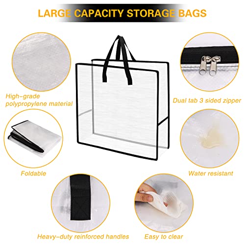 Fixwal 6 Pack Extra-Large Clear Storage Bags for Christmas Decoration, Moving Supplies, Wreath Storage Container, Clothes Storage Bags with Backpack Straps Strong Handles and Zippers