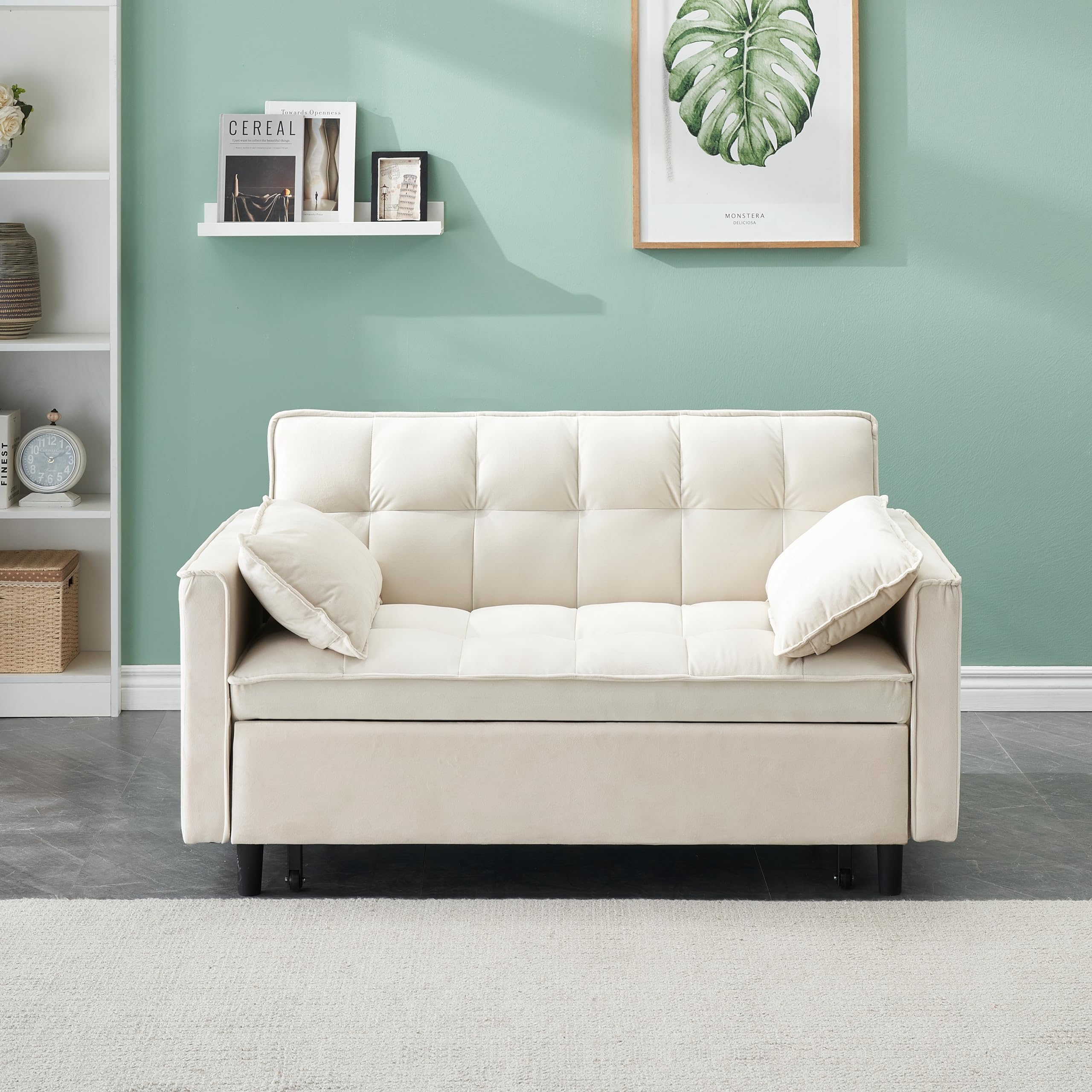 ERYE 3 in 1 Convertible Sleeper Sofabed,Modern Corduroy Upholstered Loveseat Sofa&Couch with Pull Out Sleep Couch Bed, Side Storage Pockets and 2 Pillows for Home,Office,Apartment,RV Living Room