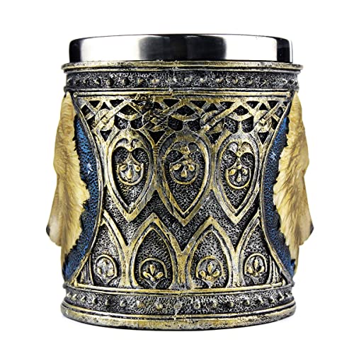 EZESO Stainless Steel Wolf Mug, Resin 3D Wolf Coffee Cup Stainless Steel Travel Tea Wine Beer Mugs (Wolf Mug)