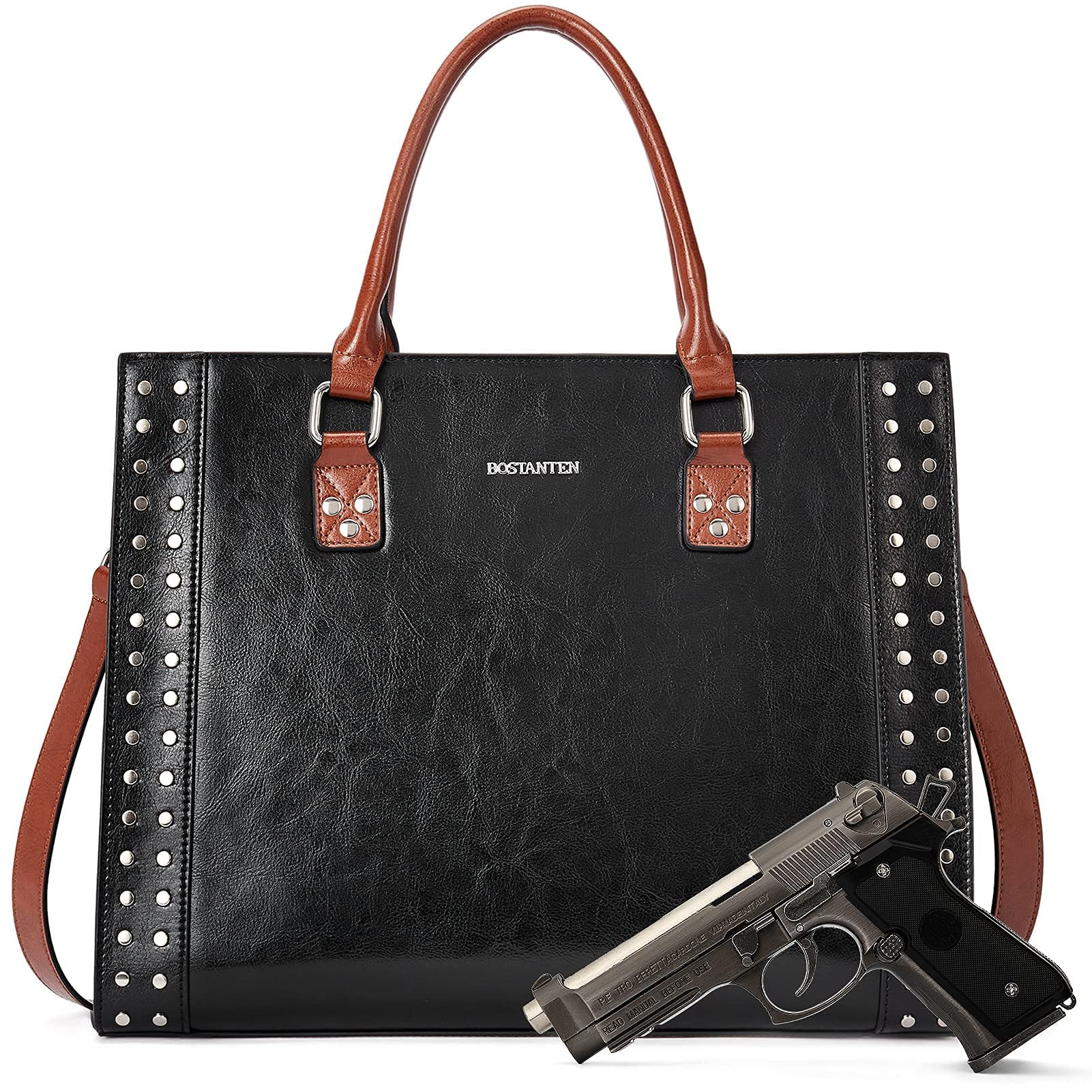 BOSTANTEN Women Leather Handbags Satchel Purses Satchel Shoulder Bag Bundle with Women Leather Wallet RFID Blocking Small Bifold Wallet