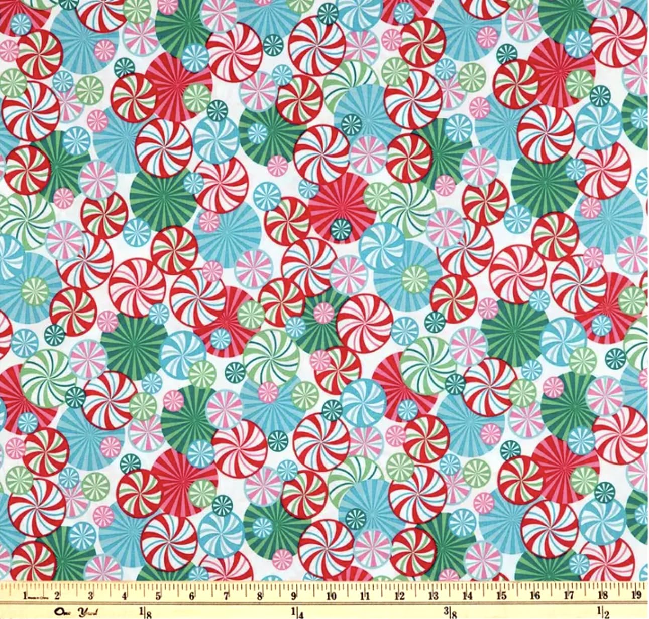 Christmas Colorful Peppermint Swirl Apparel Cotton Fabric Cut by The Yard - One Yard