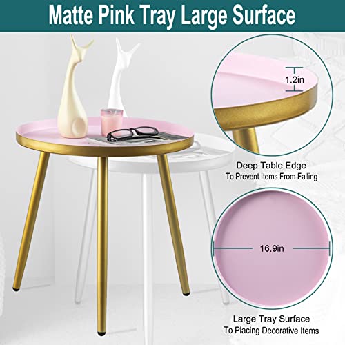 H HUIYKALY Kids Nightstand,Small Nightstand Bed Side Table for Kids Room,Small Table Round Nightstand for Bedroom,Pink/Gold