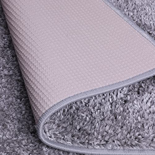 Machine Washable Solid Design Non-Slip Rubberback 2x6 Soft Shag Runner Rug for Hallway, Bedroom, Bathroom, Living Room, Kitchen, 2'2" x 6', Gray