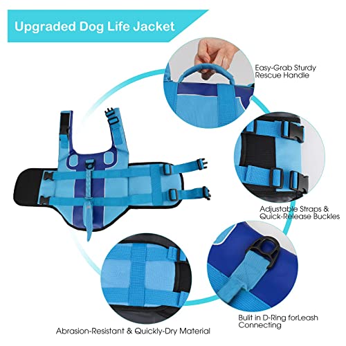 DEENKK Shark Dog Life Jacket Coat Pet Floatation Vests Adjustable Lifesaver Safety Swimsuit Preserver with Rescue Handle for Small Medium Large Dogs Swimming Boating, Blue, M