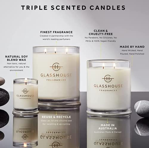Glasshouse Fragrances A Tahaa Affair Candle, Triple Scented Natural Soy Wax Blend, 3 Wicks & Glass Jar, 100 Hour Burn Time, Vanilla Caramel, 26.8 Oz (760g)