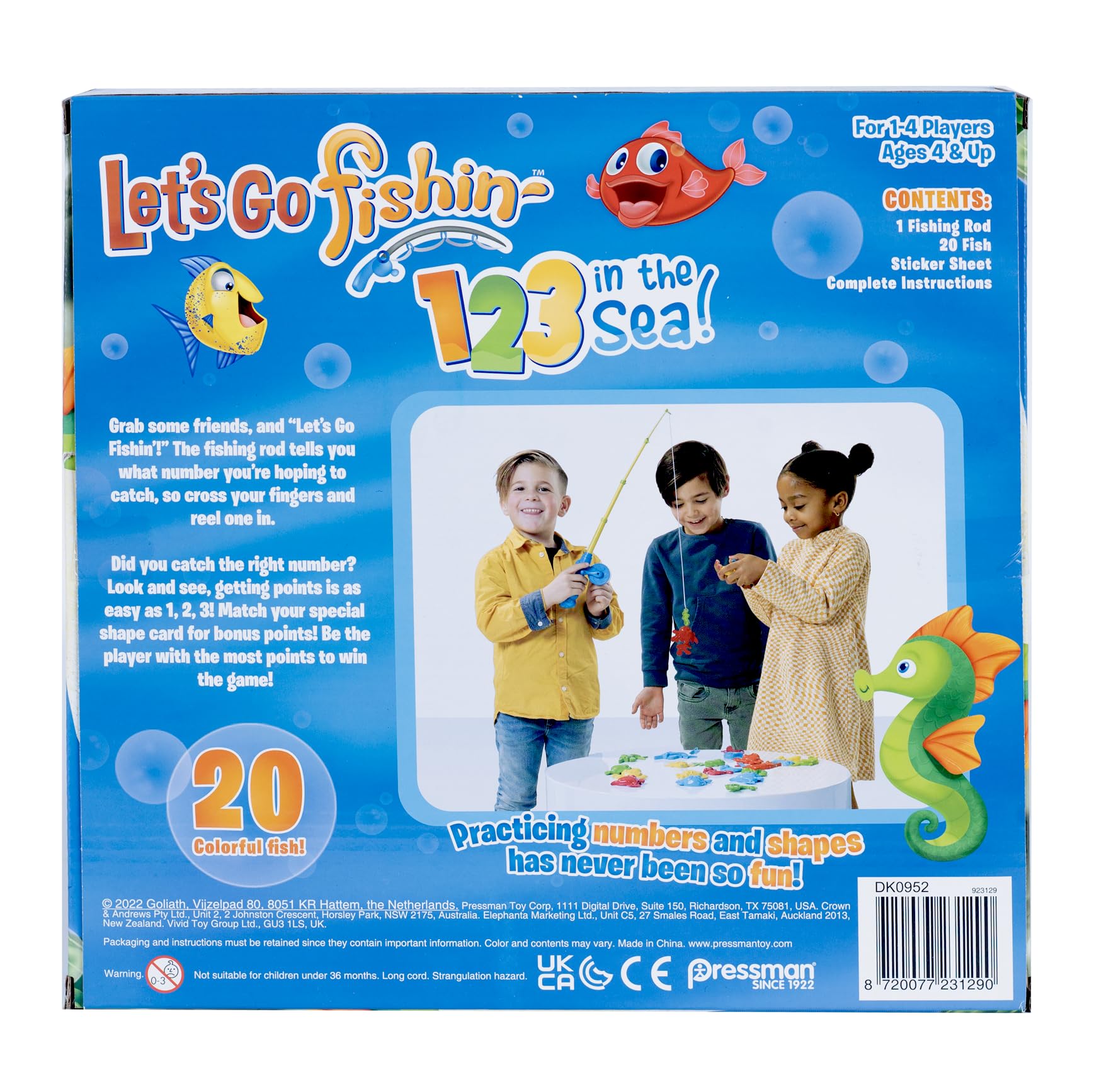 Pressman Let’s Go Fishin’ 123 in The Sea! - Practice Counting, Shapes, and Colors Game - Ages 4 and Up, 1-4 Players