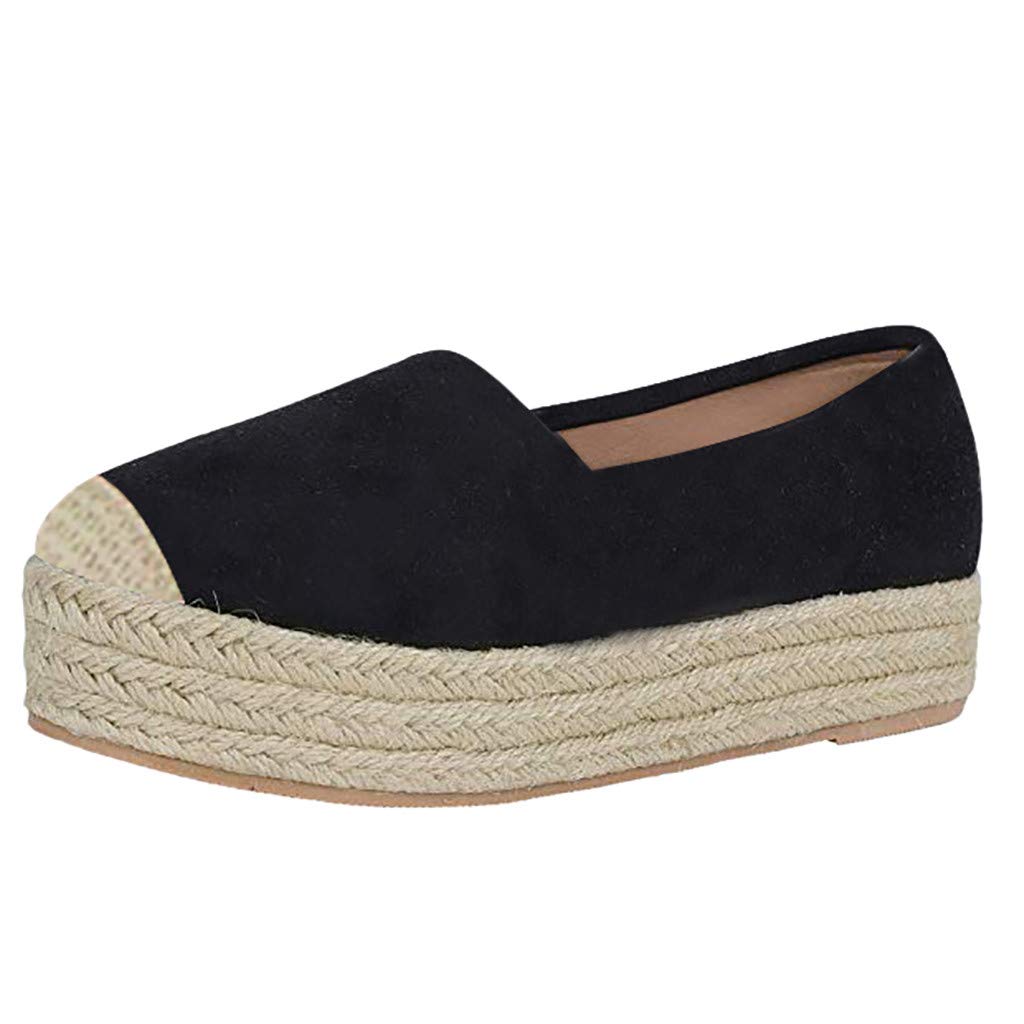 NEARTIME?Women's Platform Shoes, Fashion Grass Weaving Outdoor Slip On Round Toe Casual Flats Boat Shoes