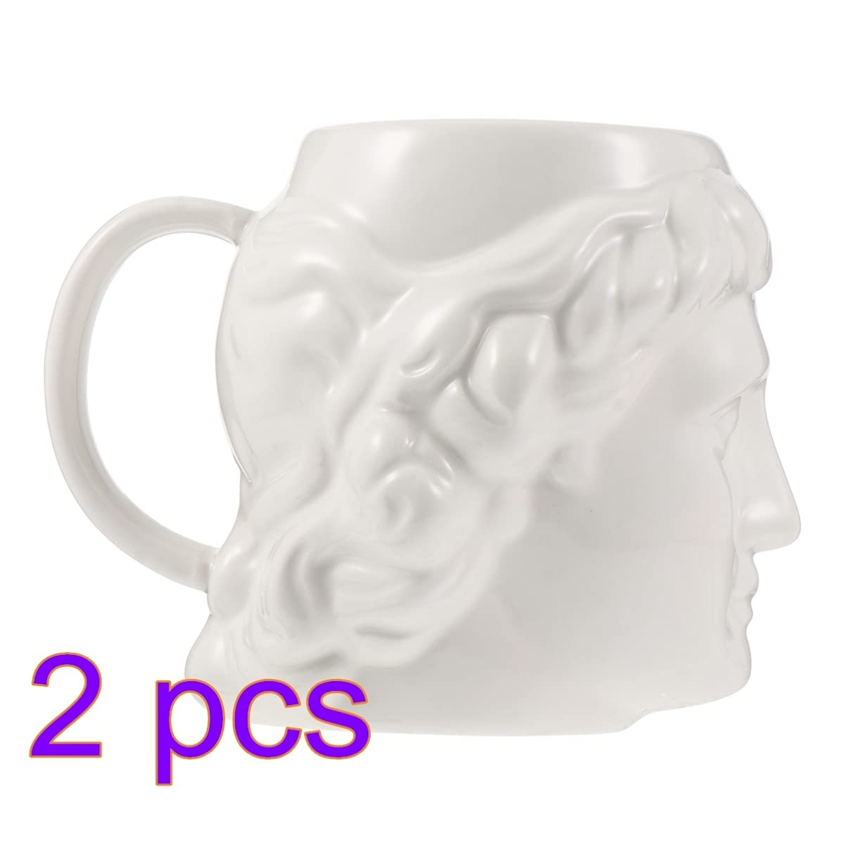 Cabilock 2pc Cup David Head Figurine Roman Coffee Mug David Head Vase Tea Mug Milk Container Handmade Coffee Mug Espresso Coffee Mug Gift Greek Coffee Mug Shot Glass White Trend 3d Ceramics