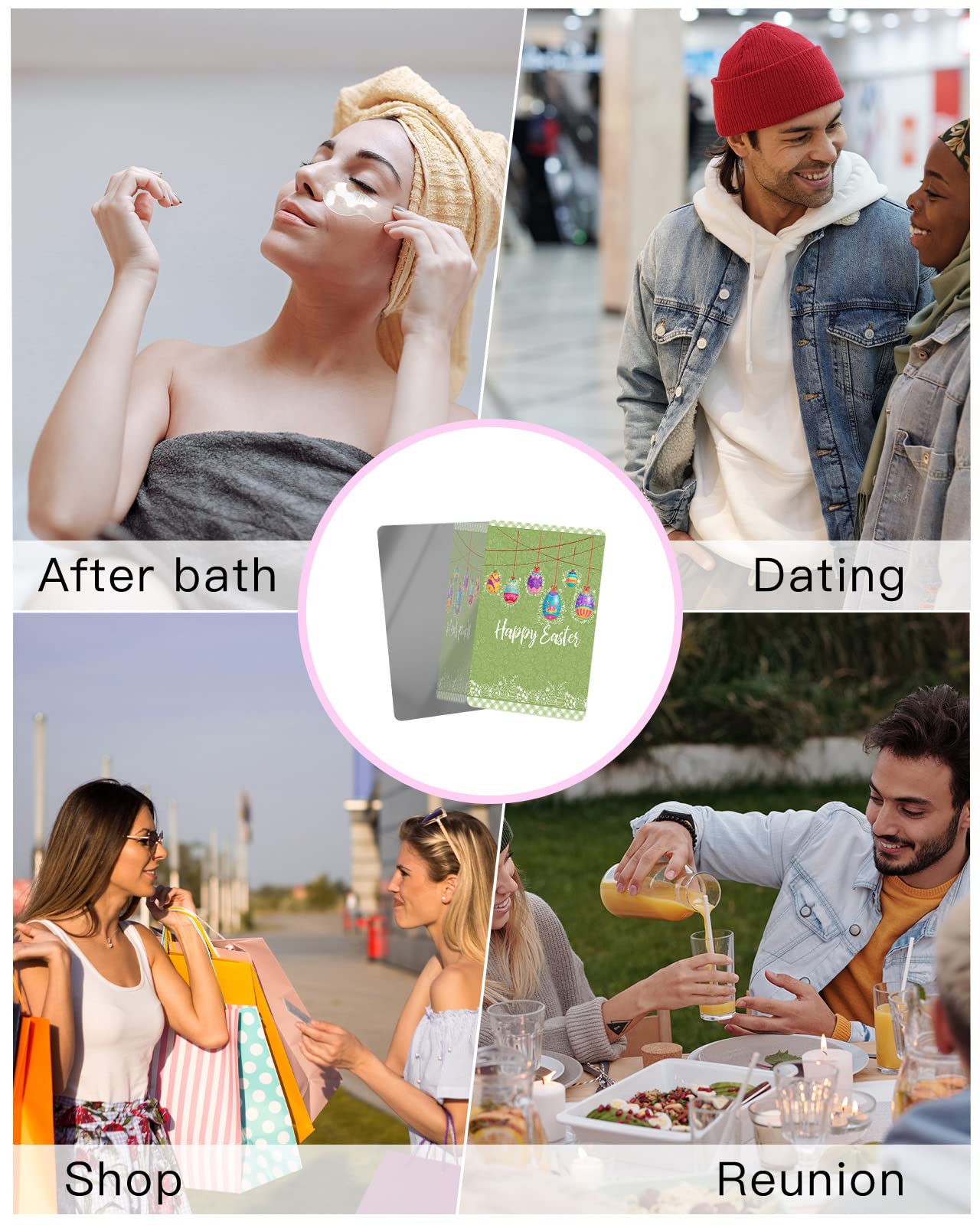 Carosoffe Easter Small Compact Mirror for Purse, Easter Egg White Line Hand Draw Green Travel Makeup Mirror for Women Men, Rectangular Handheld Compact Pocket Mirror 2 PCS