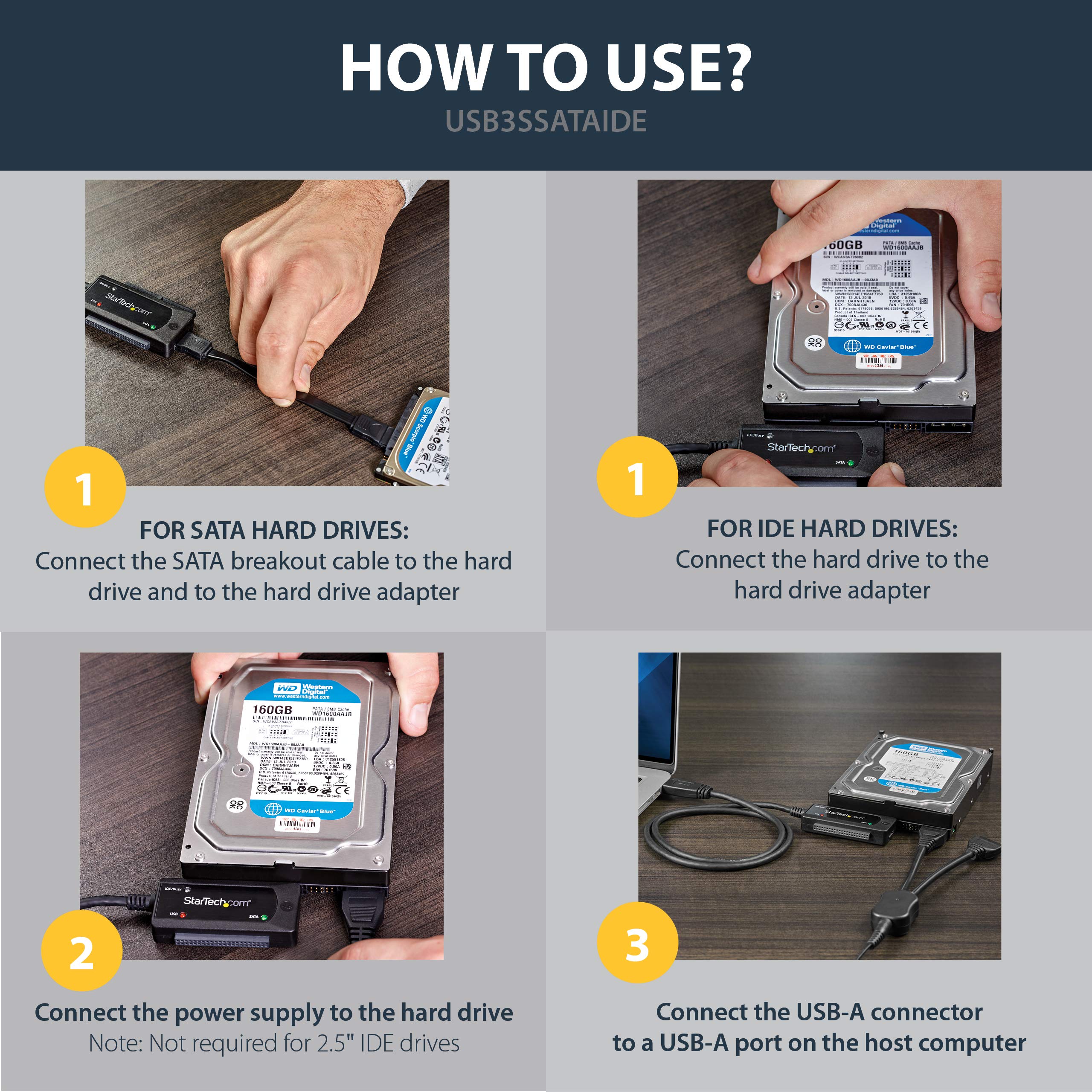 StarTech.com USB 3.0 to SATA IDE Adapter - 2.5in / 3.5in - External Hard Drive to USB Converter β Hard Drive Transfer Cable (USB3SSATAIDE)