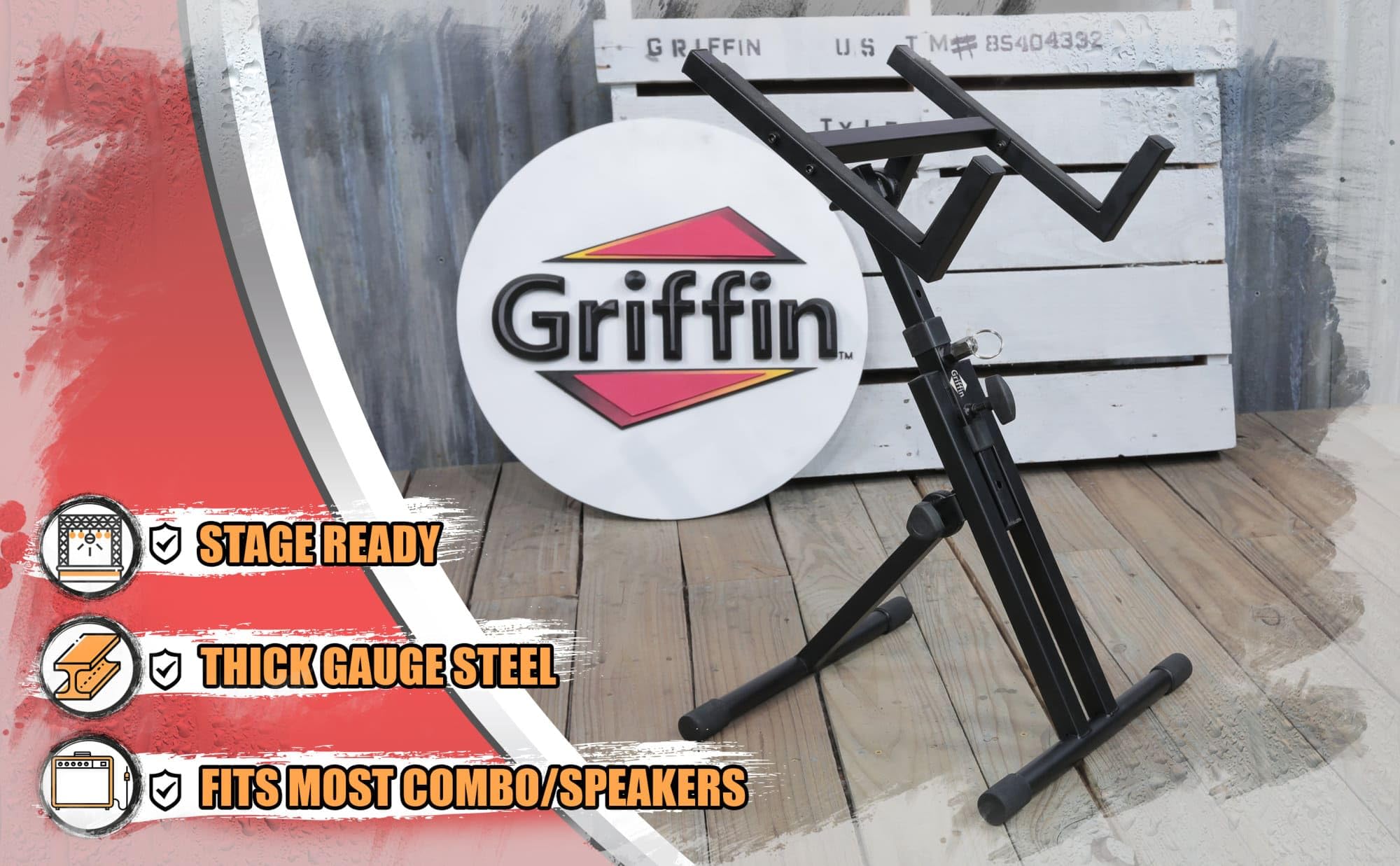 Guitar Combo Amplifier Stand by GRIFFIN | PA Speaker Karaoke Monitor Holder | Low Profile Pro-Audio Amp Tilt Back Mount Stand | Adjustable Speaker Cabinet Stage Equipment Platform Riser & Studio Chair
